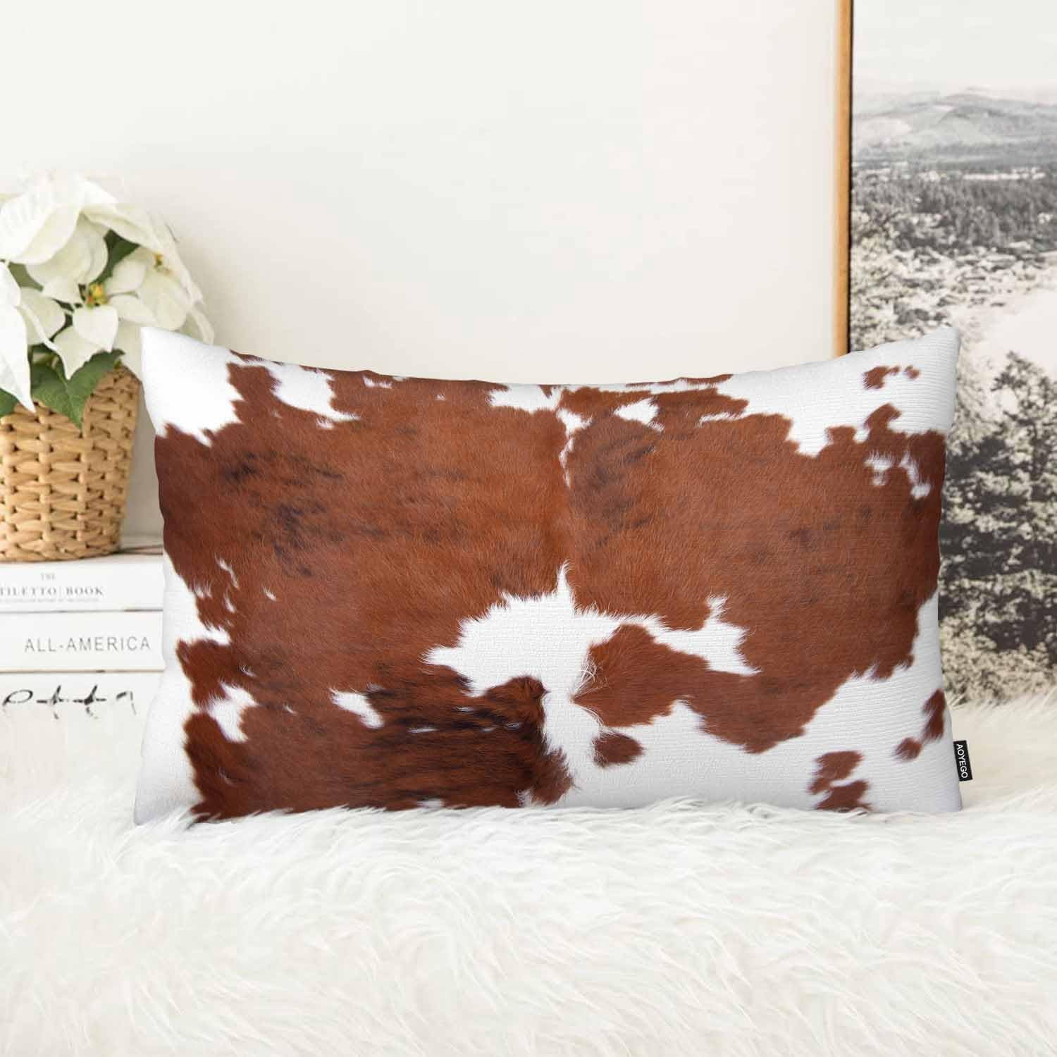 Cowhide Pillow Case Real Brown Cow Skin Home Decor Cushion Covers for ...