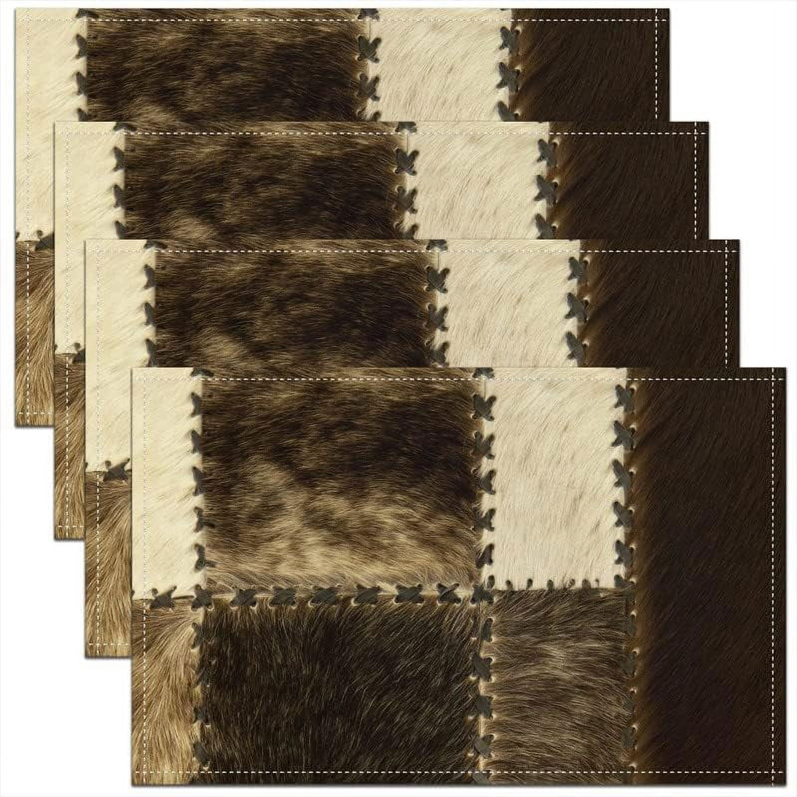 Cowhide Placemats Set of 4, Cow Fur Place Mats 12x18 Inch for Dining ...