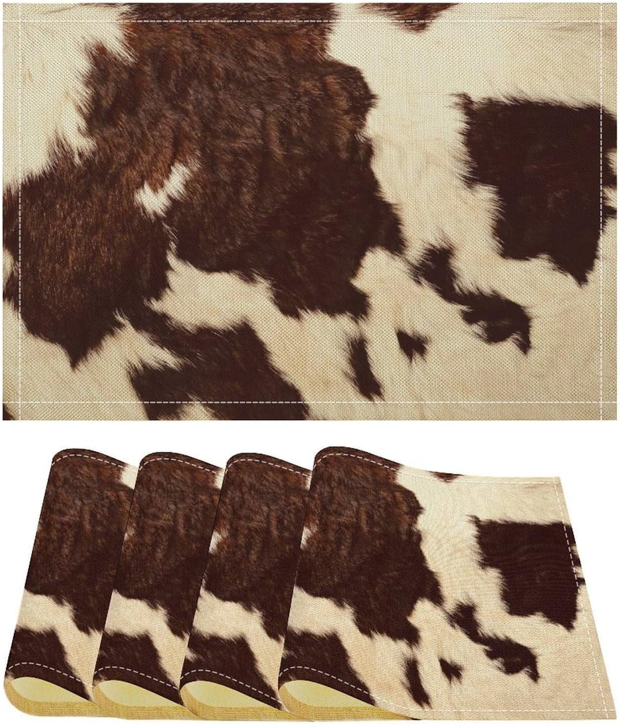 Cowhide Print Placemat Set of 4,Farmhouse Vintage Barnyard Animal Brown ...