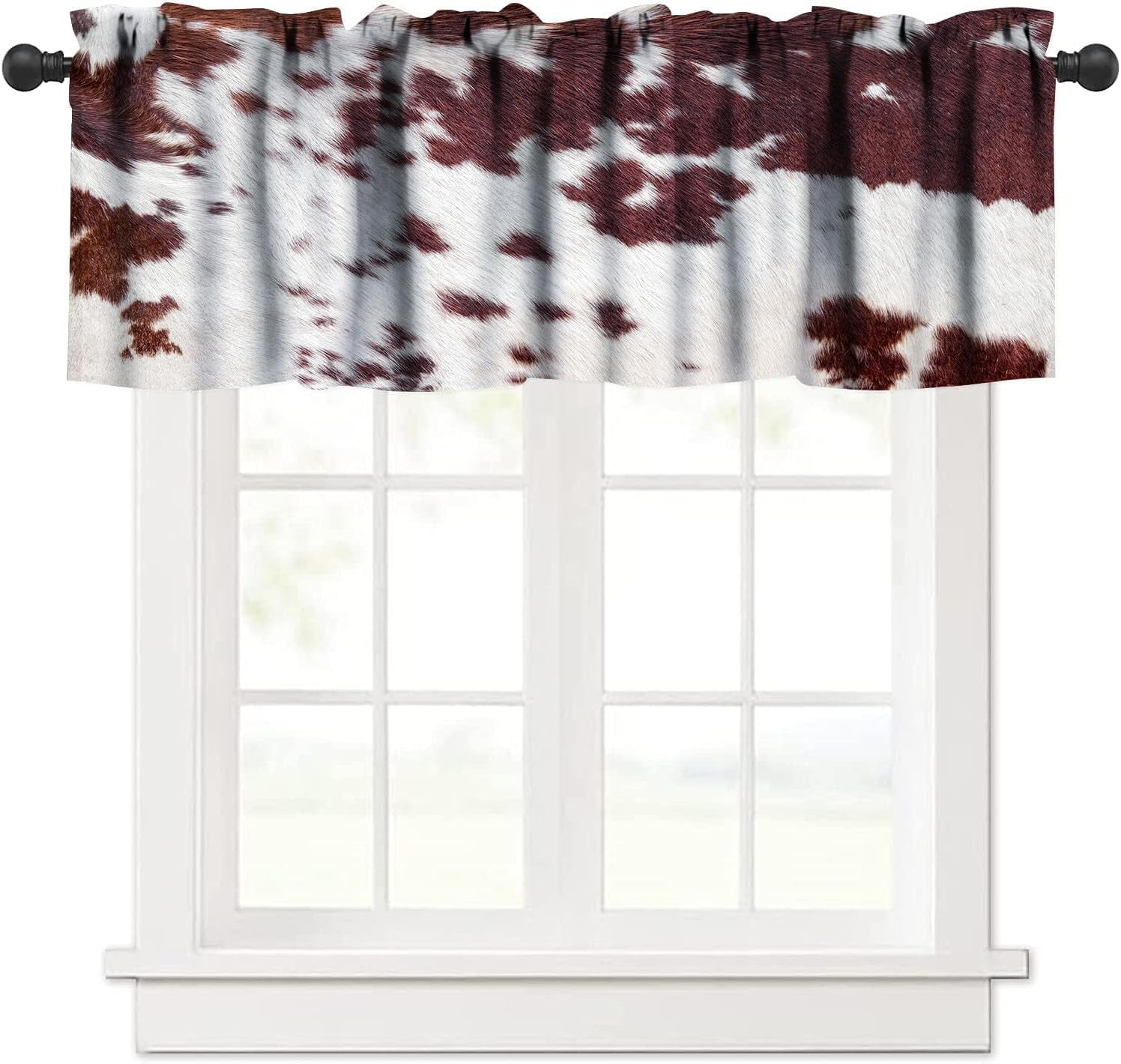 Cowhide Print Valance,Farm Animals Cow Brown 3D Fur Retro Pattern,Home ...