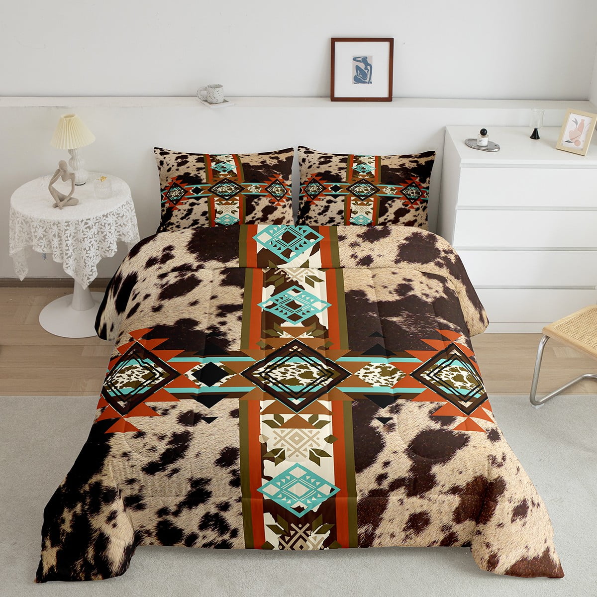 Cowhide Quilt Brown Highland Cow Print Bedding Set,Western Comforter ...
