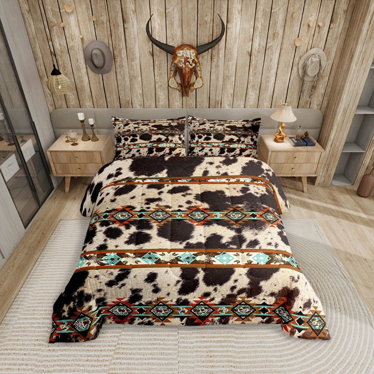 Cowhide Quilt Brown Highland Cow Print King Comforter Set,Western ...