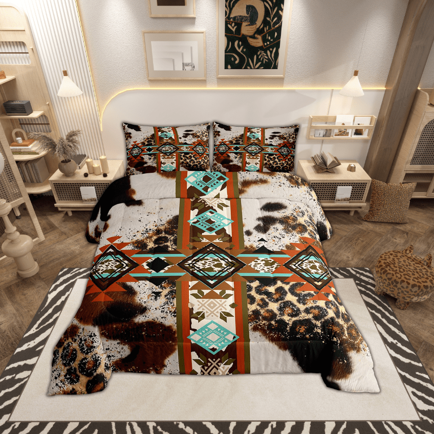 Cowhide Quilt Brown Leopard Print Bedding Set Western Comforter Set ...