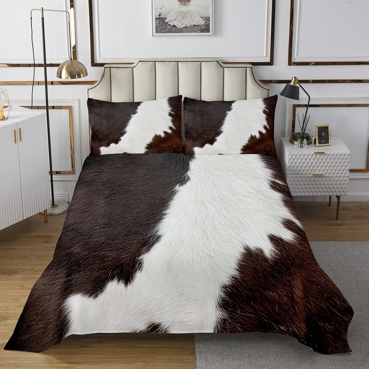 Cowhide Quilt Set Queen Size,Brown Cow Print Coverlet Set for Teens ...