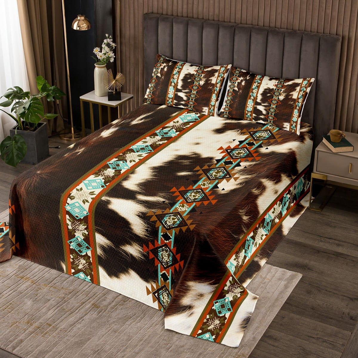 Cowhide Quilt Set Western Bedspread Set King,Brown Highland Cow Print ...