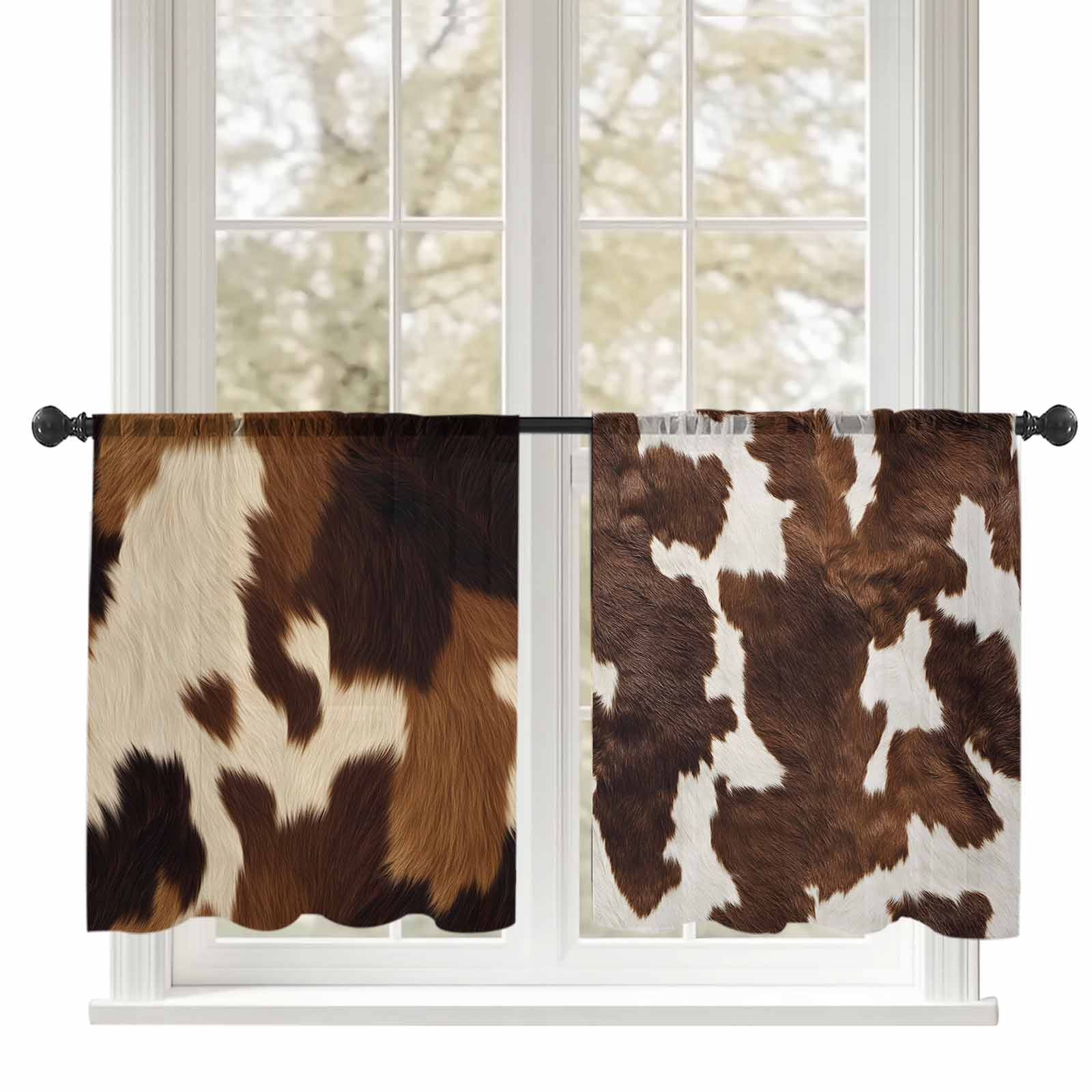 Cowhide Sheer Curtains 45 inches Long, Cow Skin Texture Abstract ...