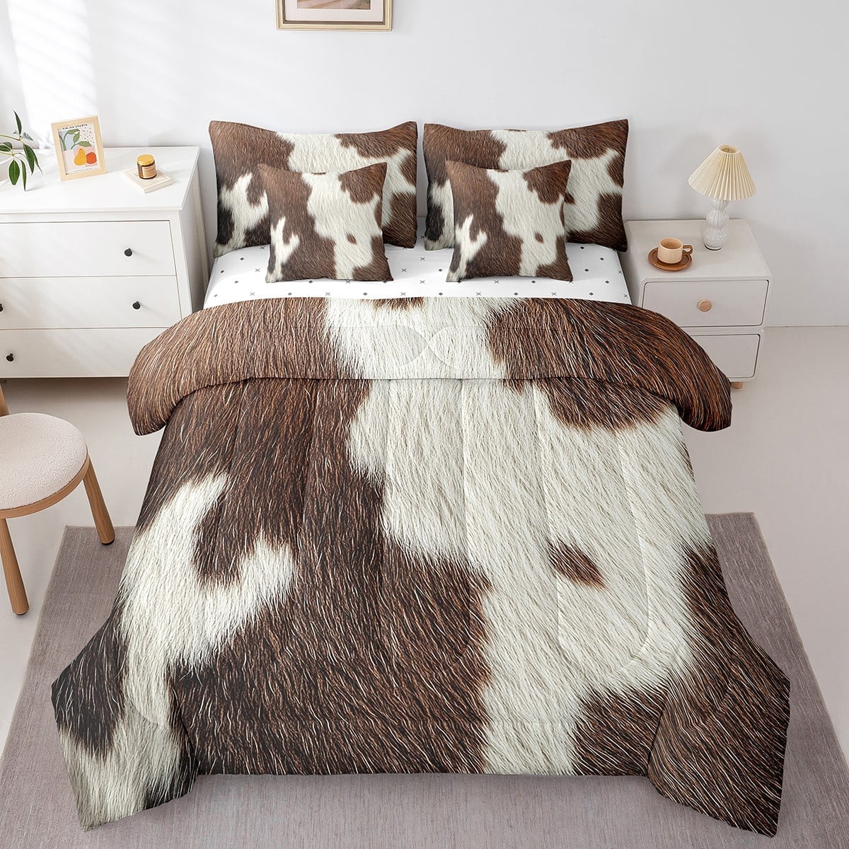 Cowhide Sheet Set Cow Print Comforter 7 Pieces Western CowFarm Animals ...