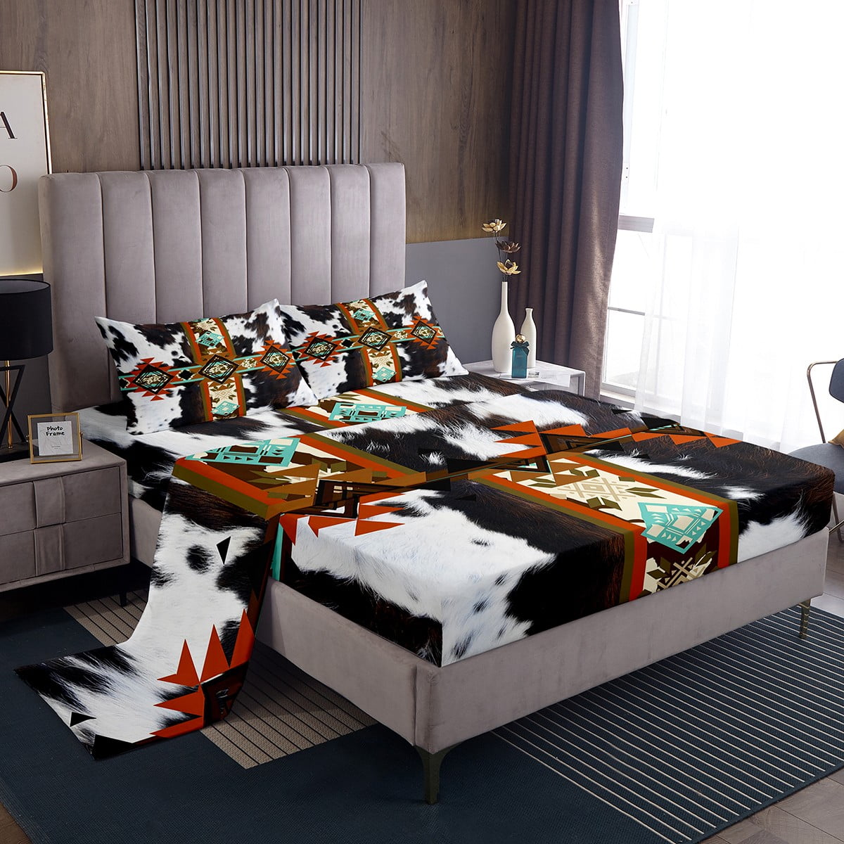 Cowhide Sheets Black and White Highland Cow Print Bed Sheets Set ...