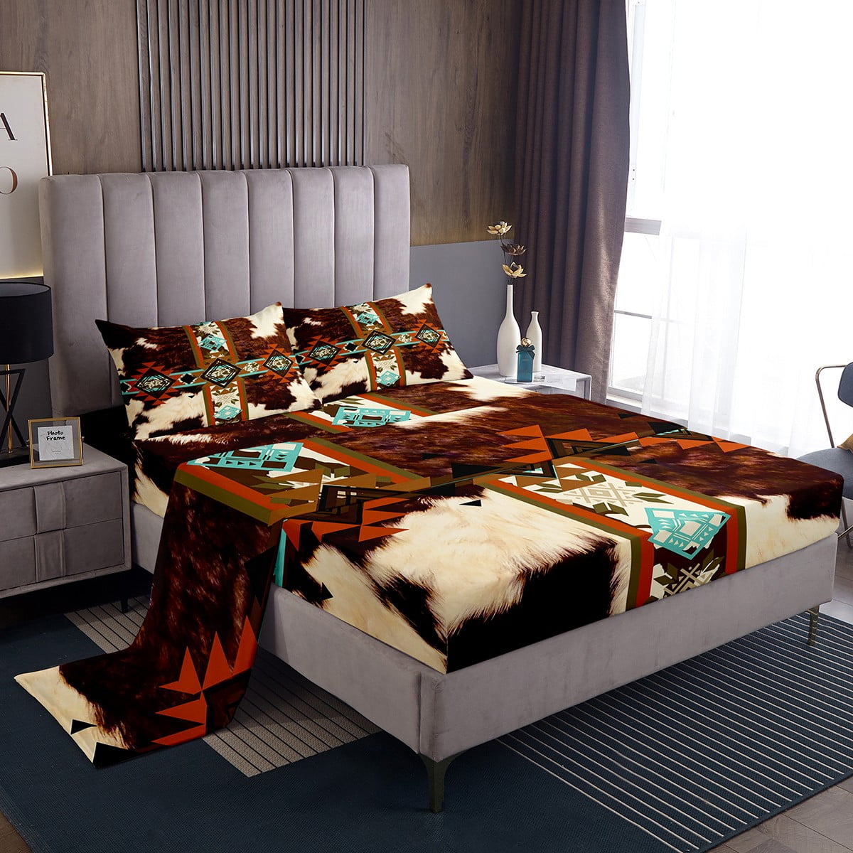 Cowhide Sheets Brown Highland Cow Print Bed Sheets Set,Western Sheet ...