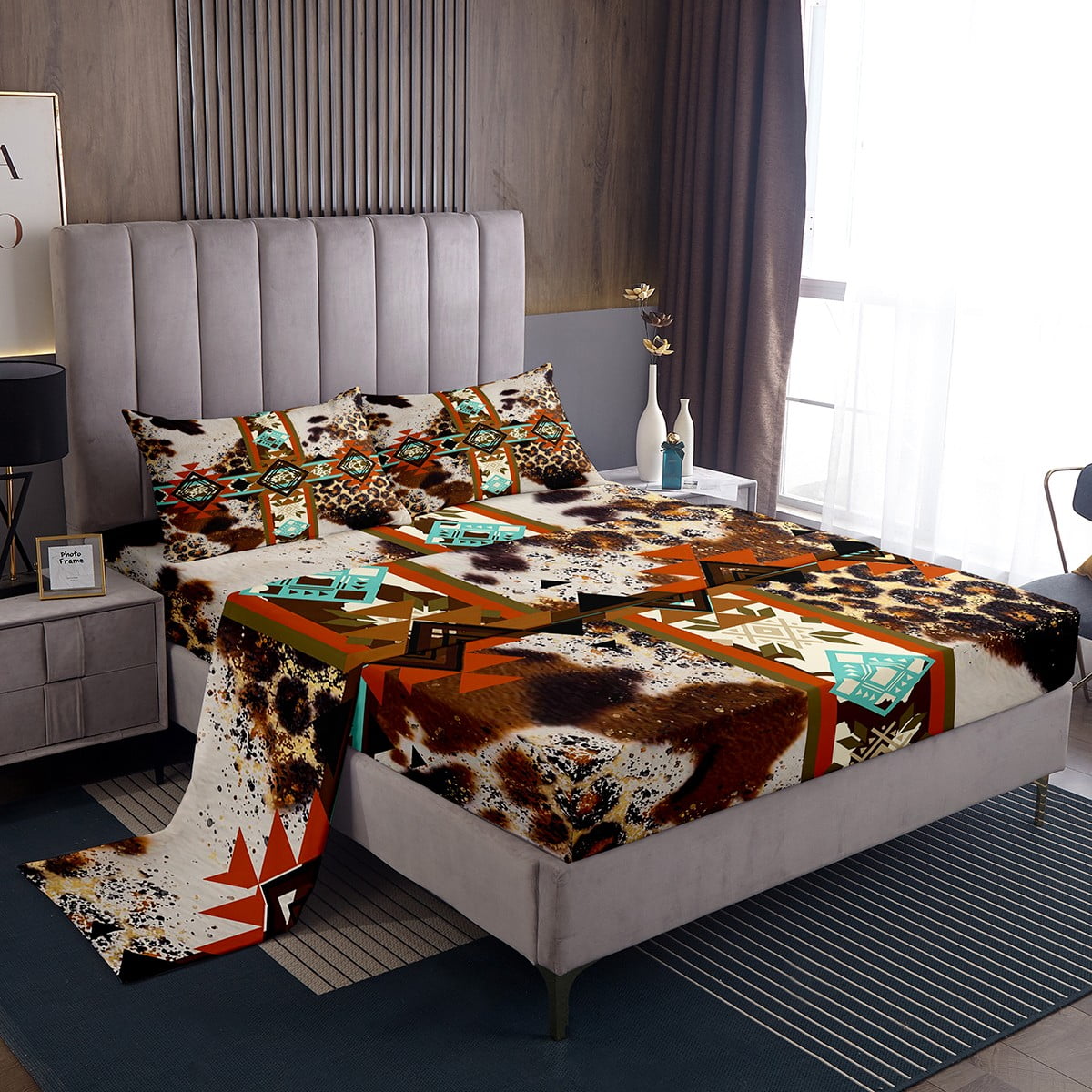Cowhide Sheets Brown Leopard Print Bed Sheets Set Western Sheet Set ...