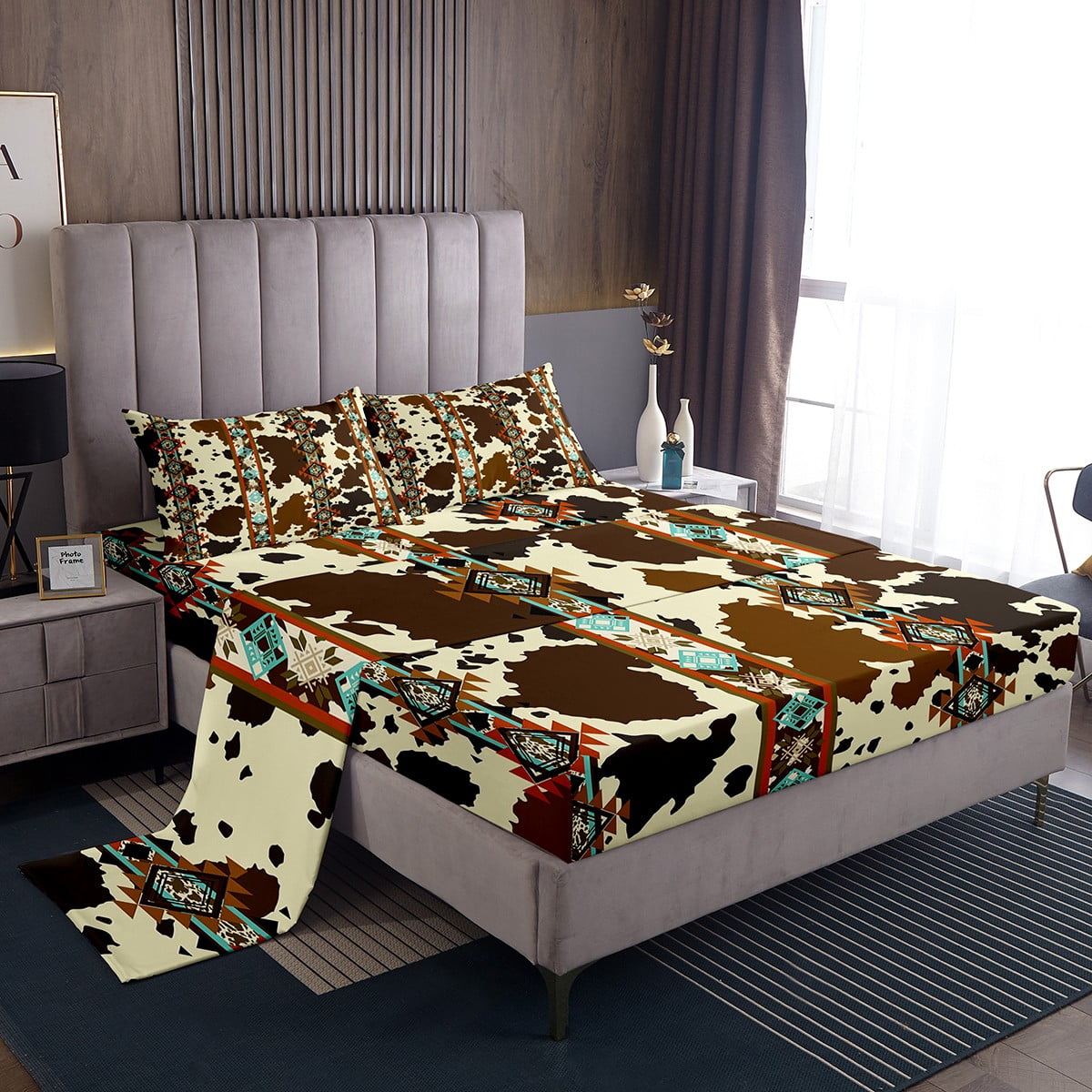 Cowhide Sheets Western Sheet Set King,Brown Highland Cow Print Bed ...