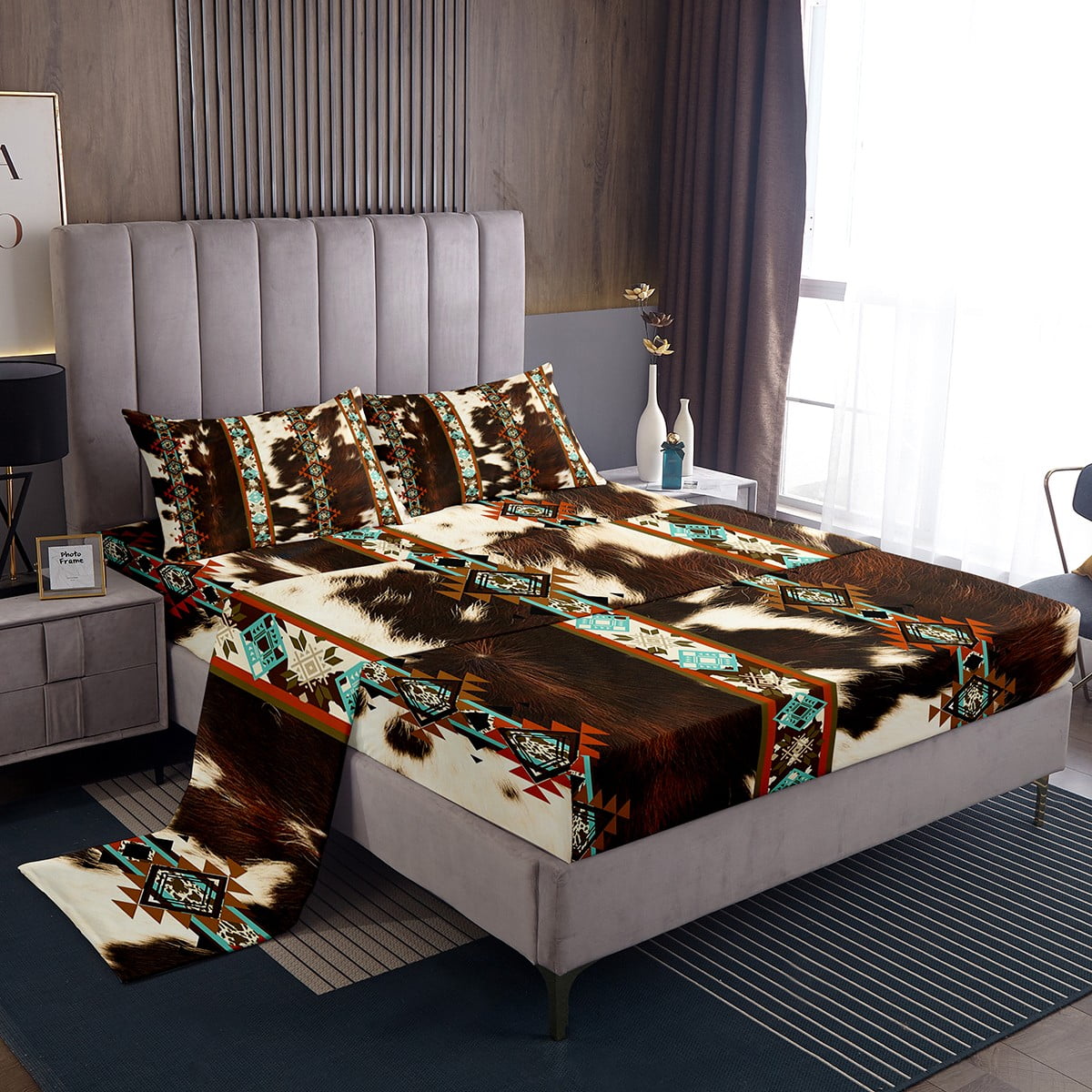 Cowhide Sheets Western Sheet Set Queen,Brown Cow Print Bed Sheets Set ...