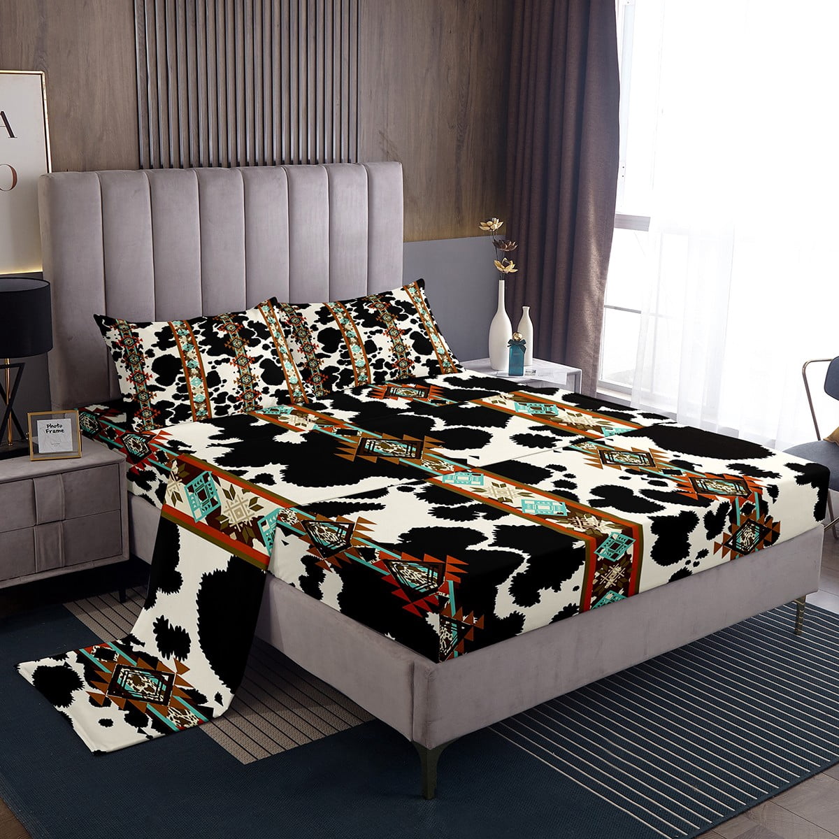Cowhide Sheets western Sheet Set Full,Black and White Highland Cow ...