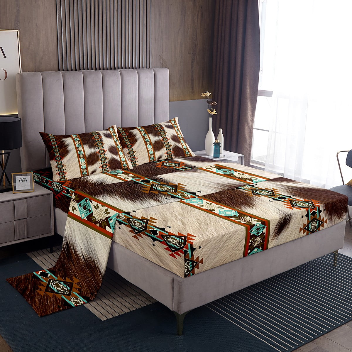 Cowhide Sheets western Sheet Set Twin,Brown Highland Cow Print Bed ...