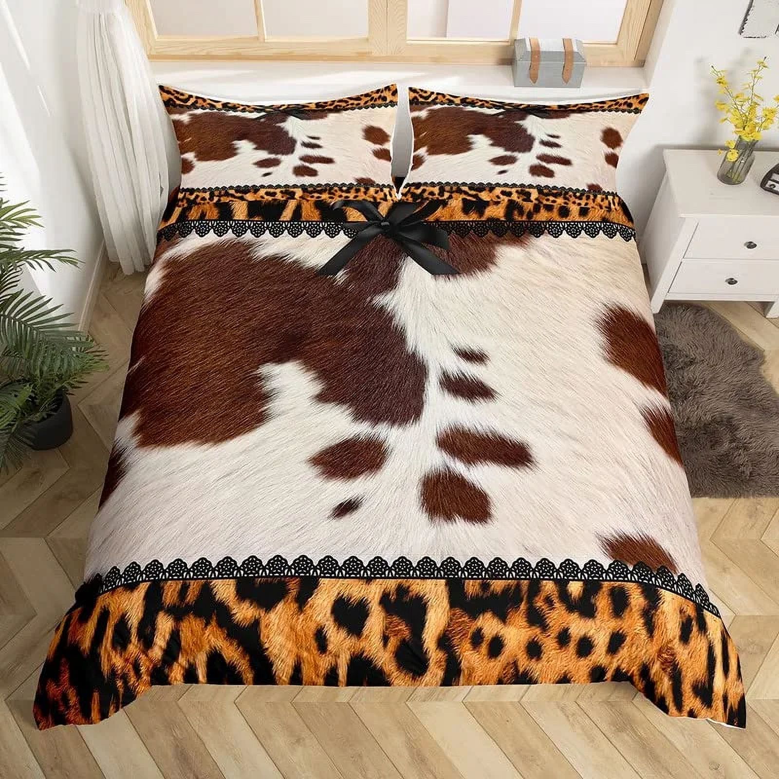 Cowhide Sunflower Duvet Cover Western Farm Animal Bedding Set ...