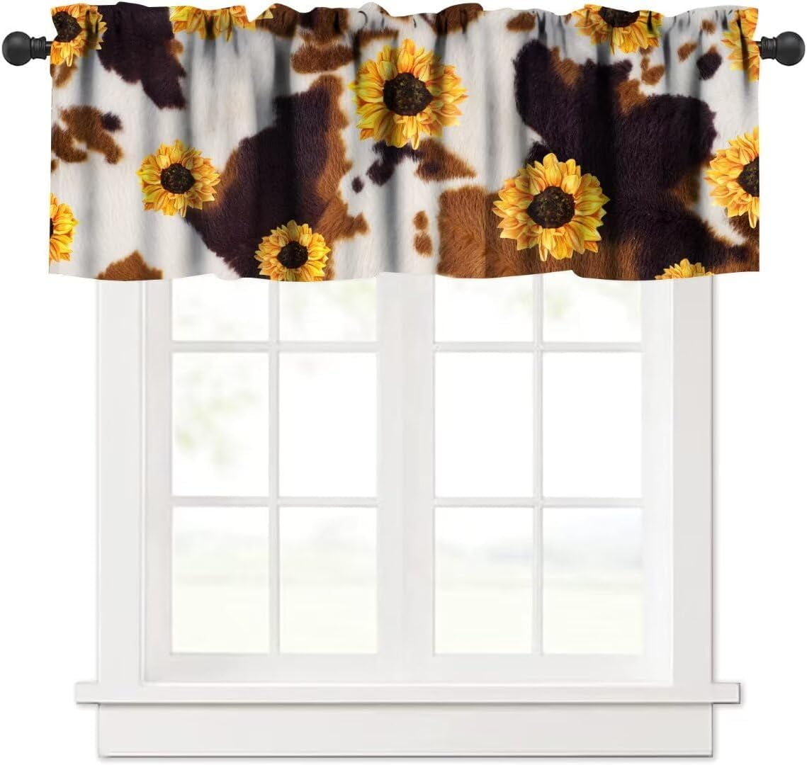 Cowhide Sunflower Valance, White Brown Black Cowhide Vintage Farm ...