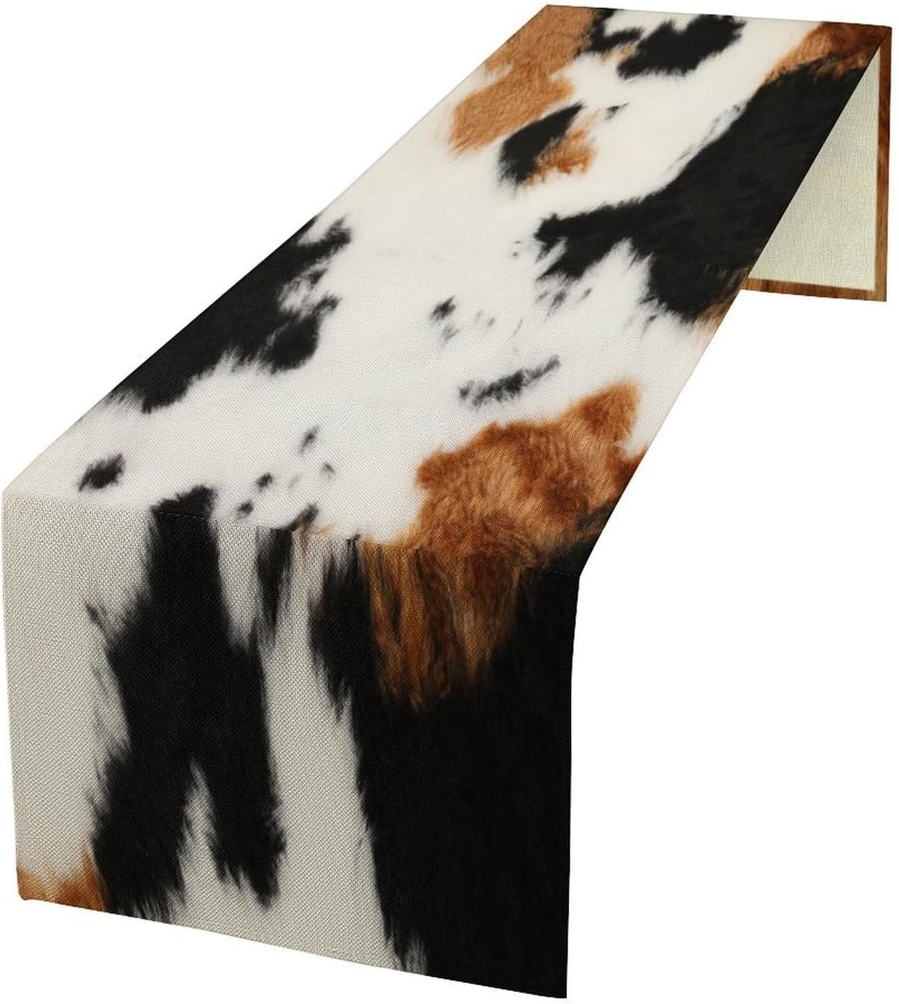 Cowhide Table Runne Vintage Cow Print 3D Rustic Theme Animal Fur Skin ...