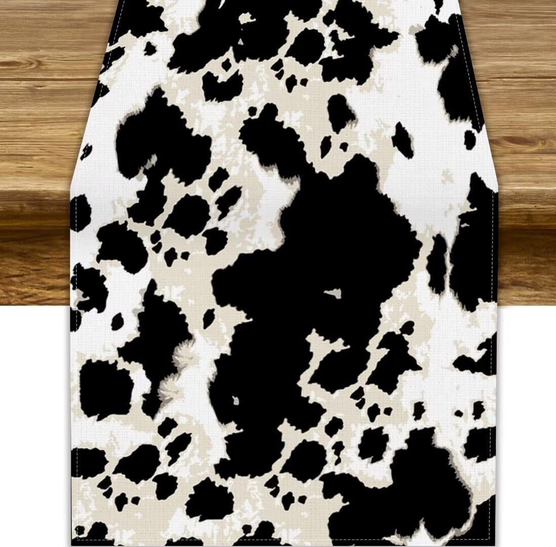 Cowhide Table Runner, Black White Milk Cow Print Western Farm Animal ...