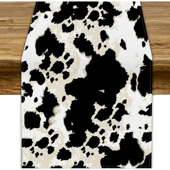 Cowhide Table Runner, Black White Milk Cow Print Western Farm Animal ...