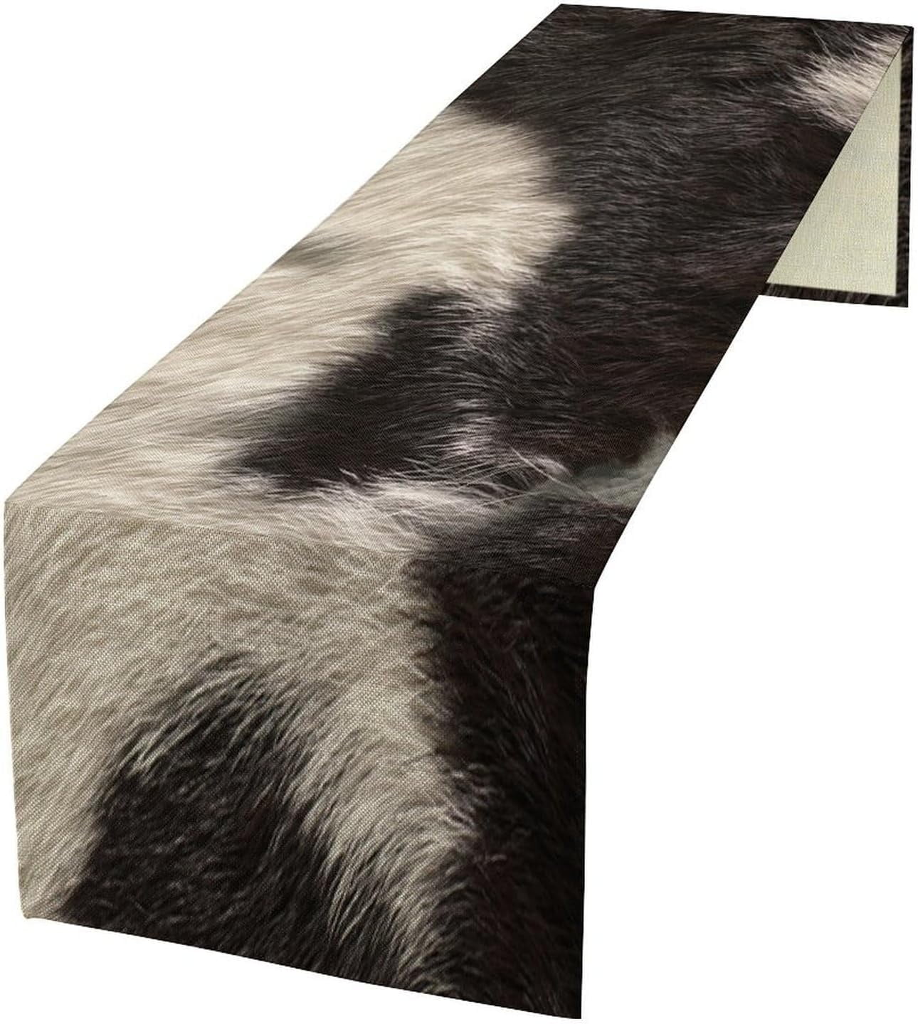 Cowhide Table Runner Black and White Milk Cow Western Style 3D Cow Fur ...