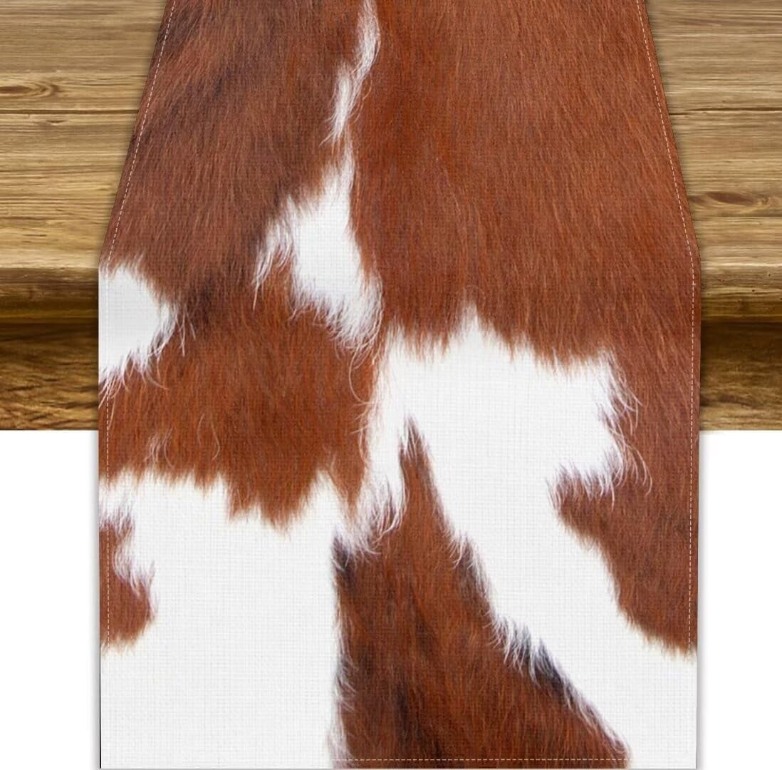 Cowhide Table Runner, Rustic Farmhouse Animal Brown Cowhide Print Table ...