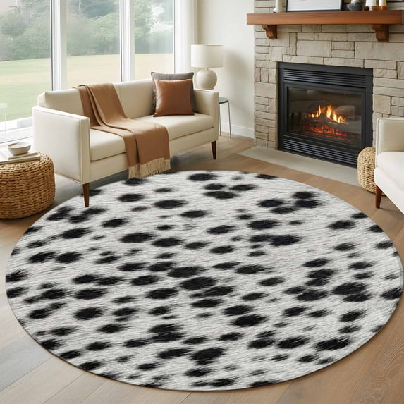 Cowhide Texture Large Round Rug 8Ft Country Farm Animal Classic Black ...