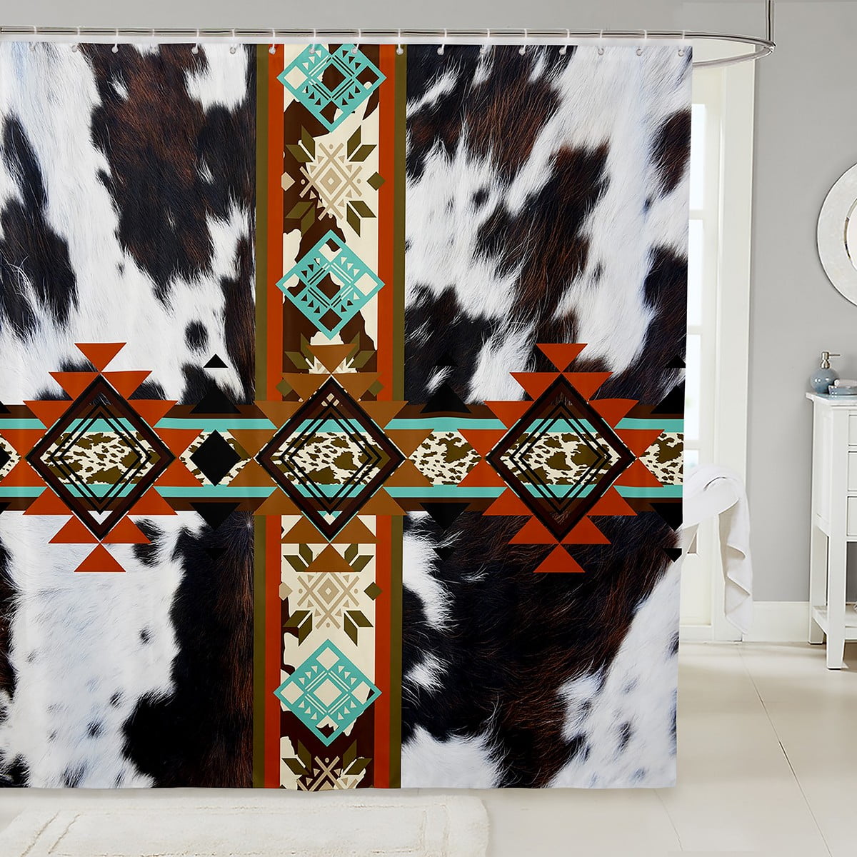 Cowhide Wall Art Black and White Highland Cow Print Bathroom Shower ...
