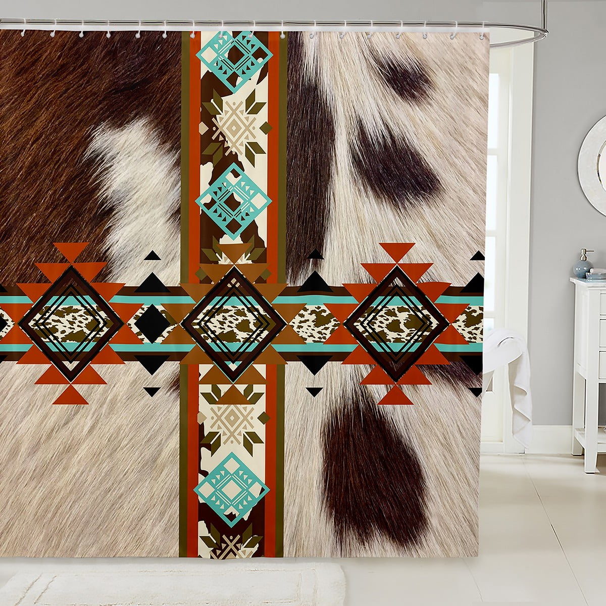 Cowhide Wall Art Brown Highland Cow Print Bathroom Shower Curtain Sets ...