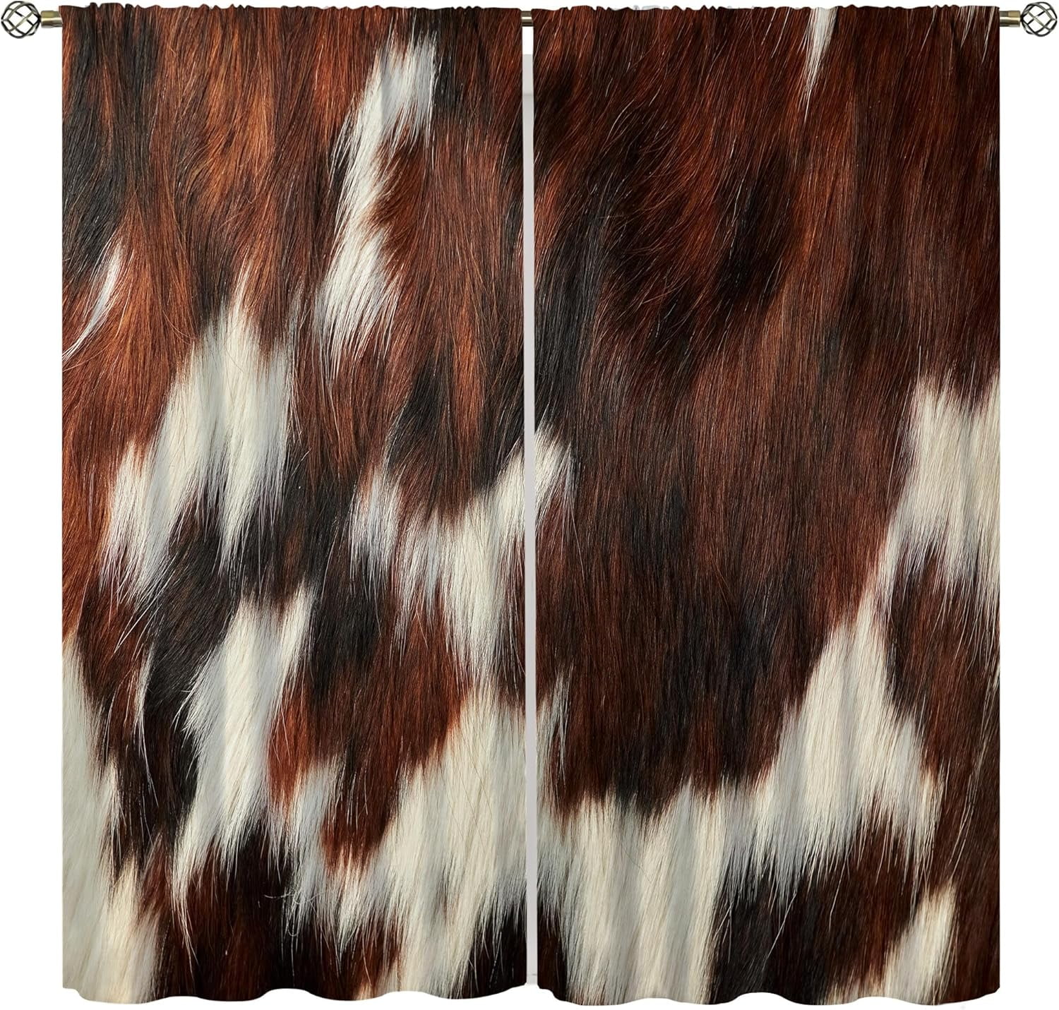 Cowhide Window Curtains, Brown Cow Print Farm Animal Fur Skin Blackout ...