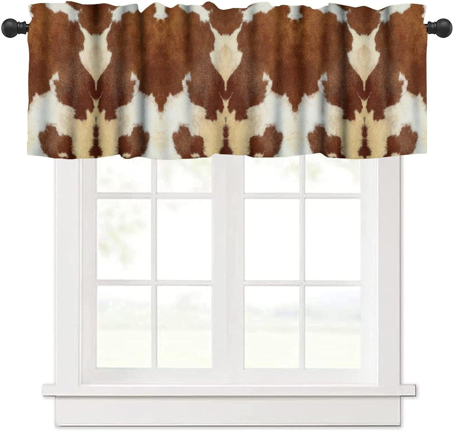Cowhide Window Valance, Country Farmhouse Animal Fur Cowhide Print ...