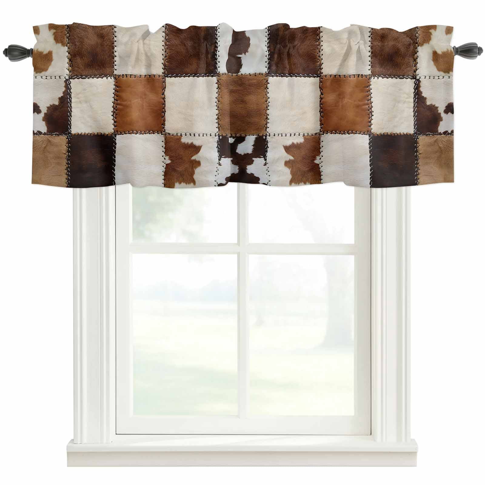 Cowhide Window Valance Curtain Cow Fur Print Farm Animal Skin Brown Rod ...