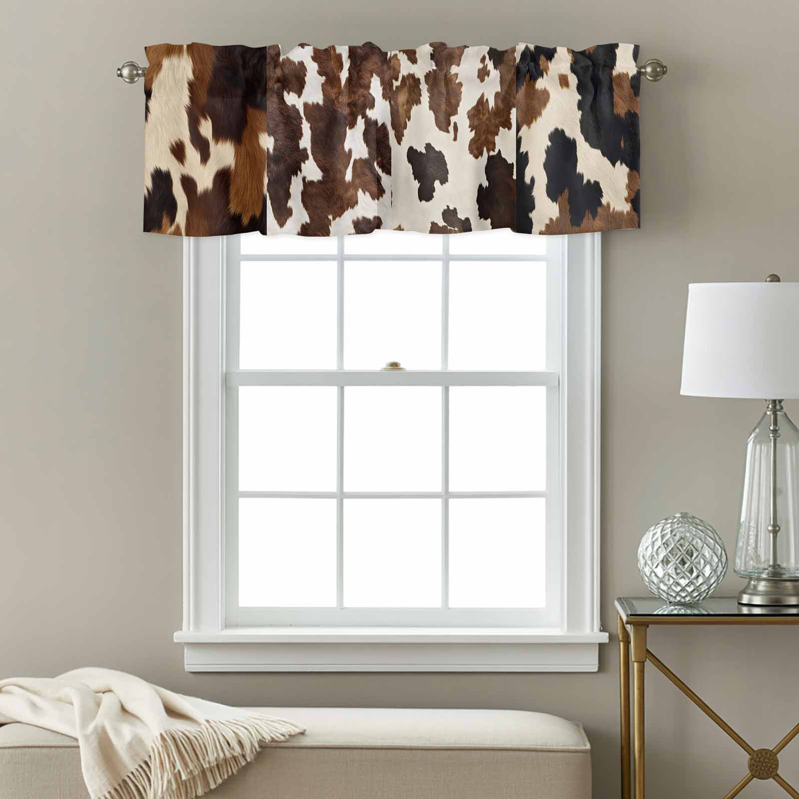 Cowhide Window Valance for Kitchen, Cow Skin Texture Rod Pocket Short ...