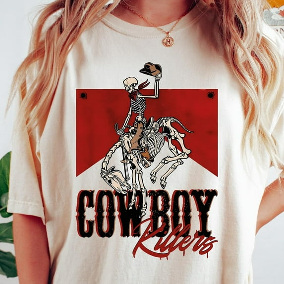 Cowkil.Lers Tshirt, Retro Comfy Western Shirt, Skeleton Cowshirt, Cute ...