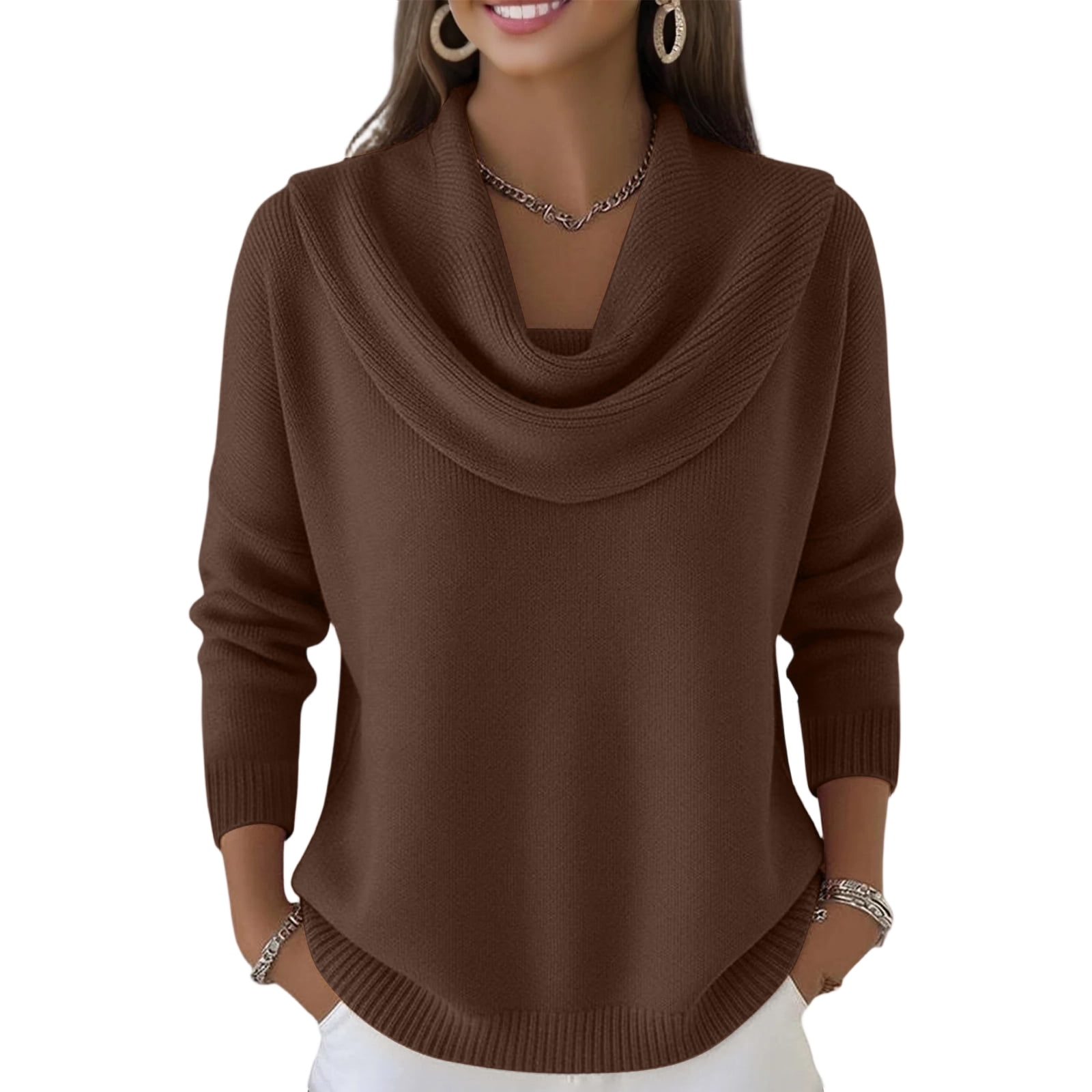 Cowl Neck Cash-mere Sweaters for Women Lightweight Long Sleeve Sweater ...