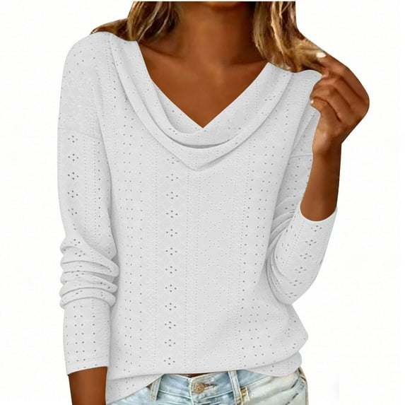 Cowl Neck Eyelet Tunic Tops for Women Dressy Casual Long Sleeve ...