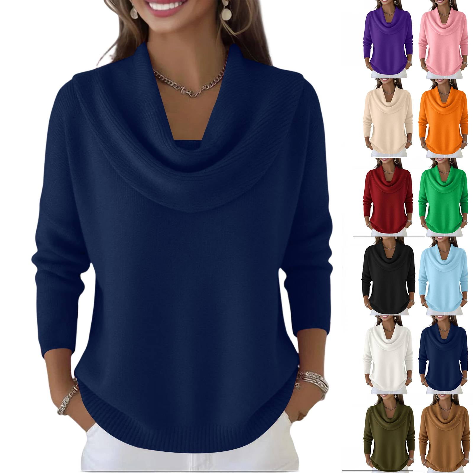 Cowl Neck Sweaters for Women Long Sleeve Knit Pullover Cozy Loose Fall ...