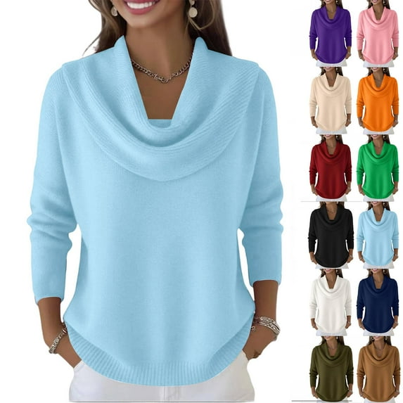 Cowl Neck Sweaters for Women Long Sleeve Knit Pullover Cozy Loose Fall ...