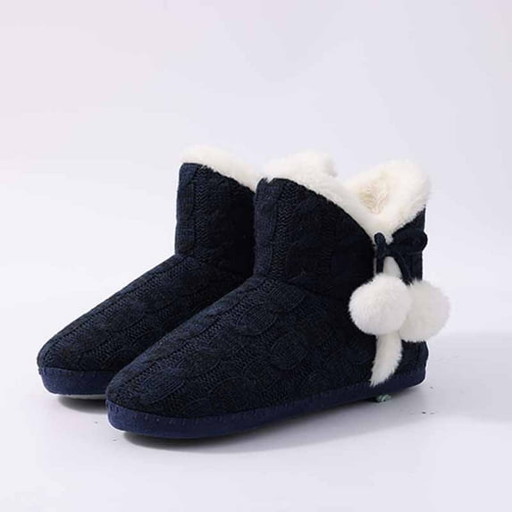 Cowmarm Fuzzy Winter Boots Slippers Women Knitted Ankle Boots Slippers ...