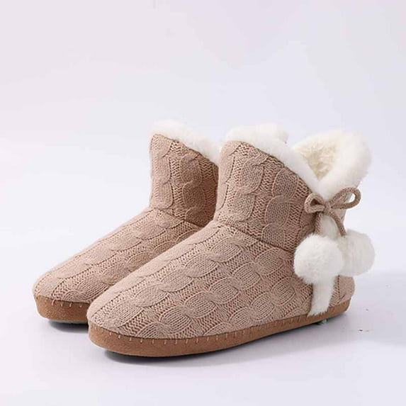 Cowmarm Fuzzy Winter Boots Slippers Women Knitted Ankle Boots Slippers ...