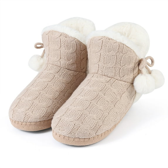 Cowmarm Fuzzy Winter Boots Slippers Women Knitted Ankle Boots Slippers ...