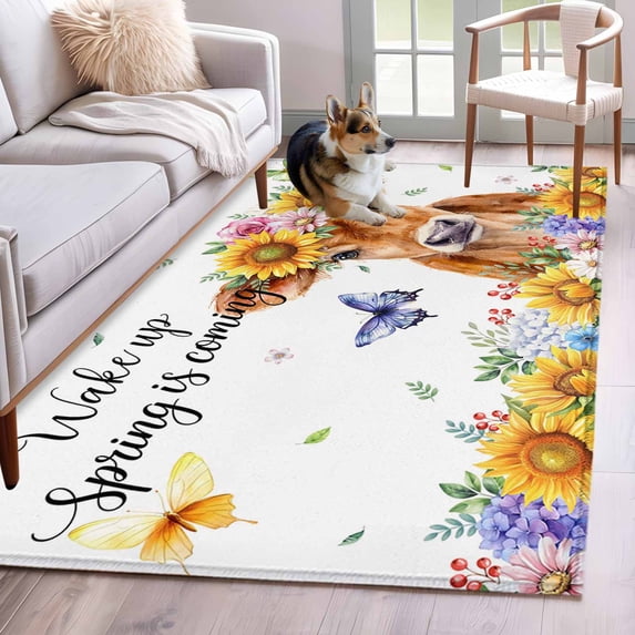 Cows Area Rugs 3x5 ft Watercolor Spring Yellow Purple Pink Floral Leaf ...