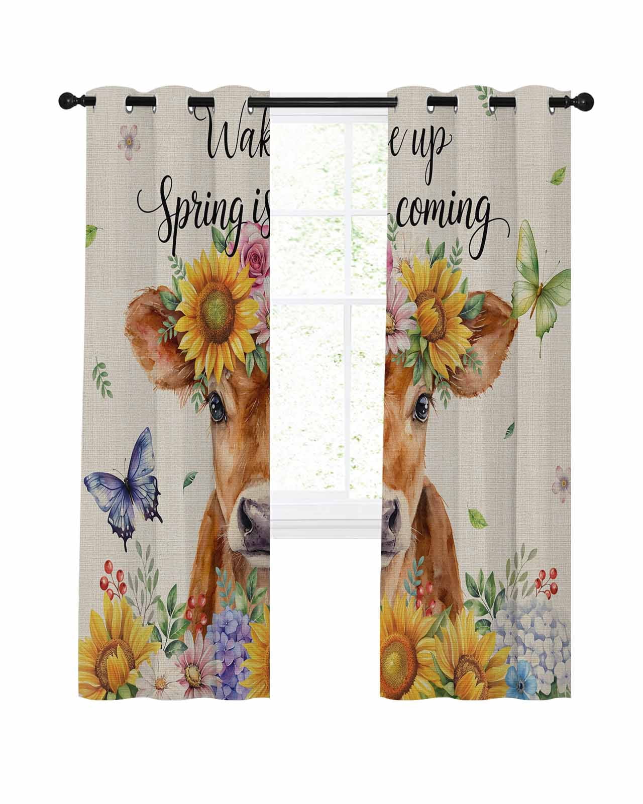 Cows Blackout Curtains 96 Inch Length Watercolor Spring Yellow Purple ...