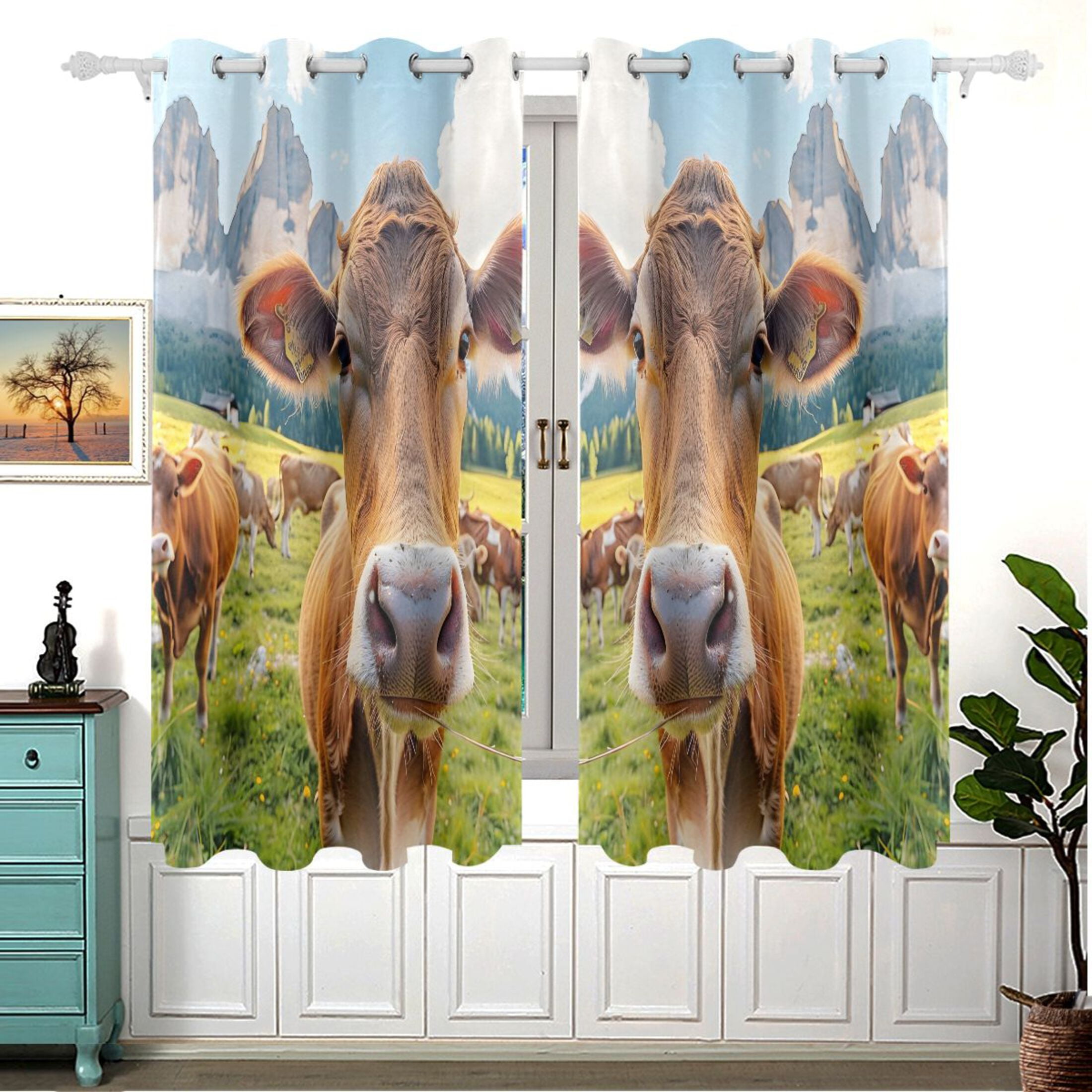 Cows Cattle Hang Out Blackout Curtains 2 Panels Set Grommet Drapes for ...