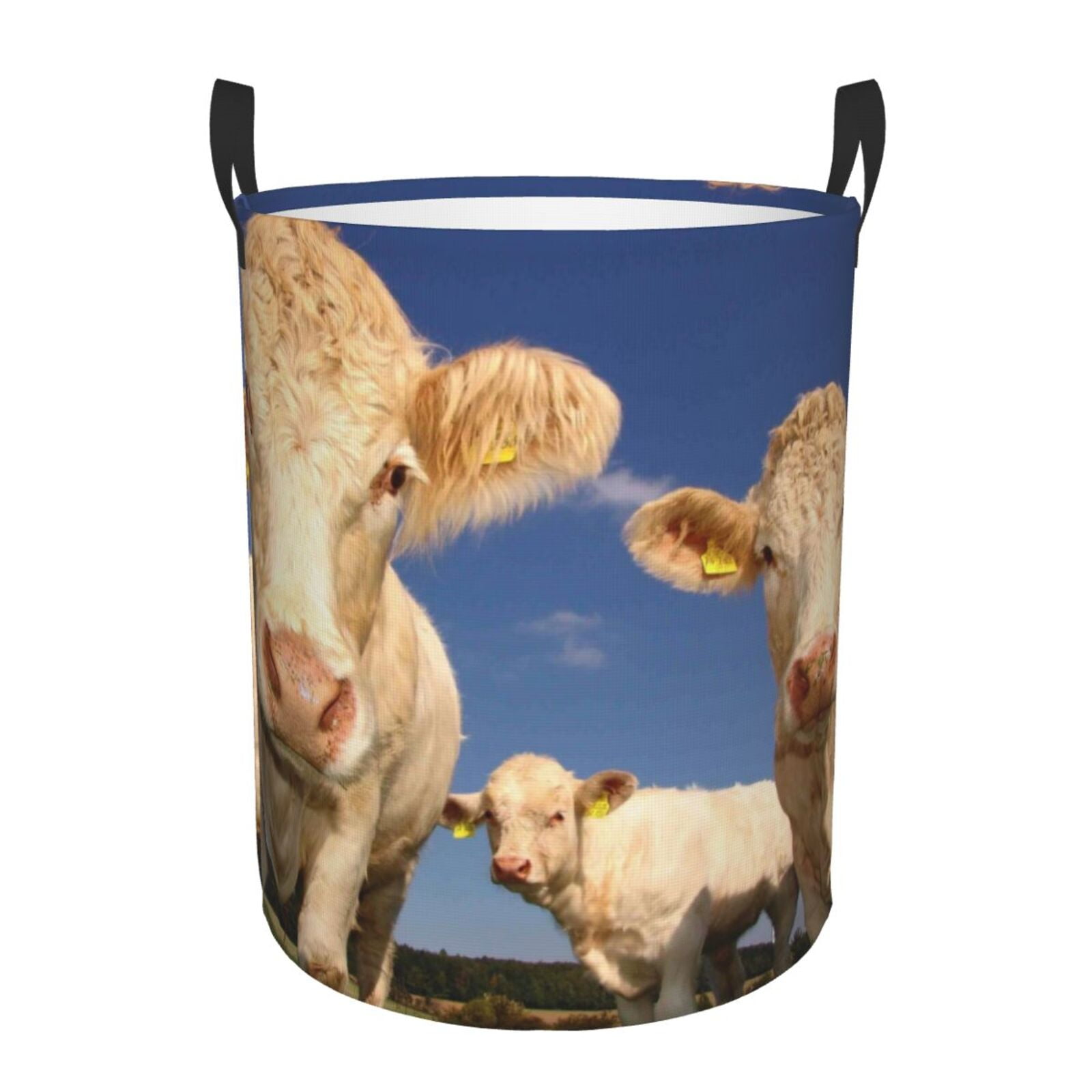 Cows Cattles Laundry Basket with Handles - Freestanding Laundry Hamper ...