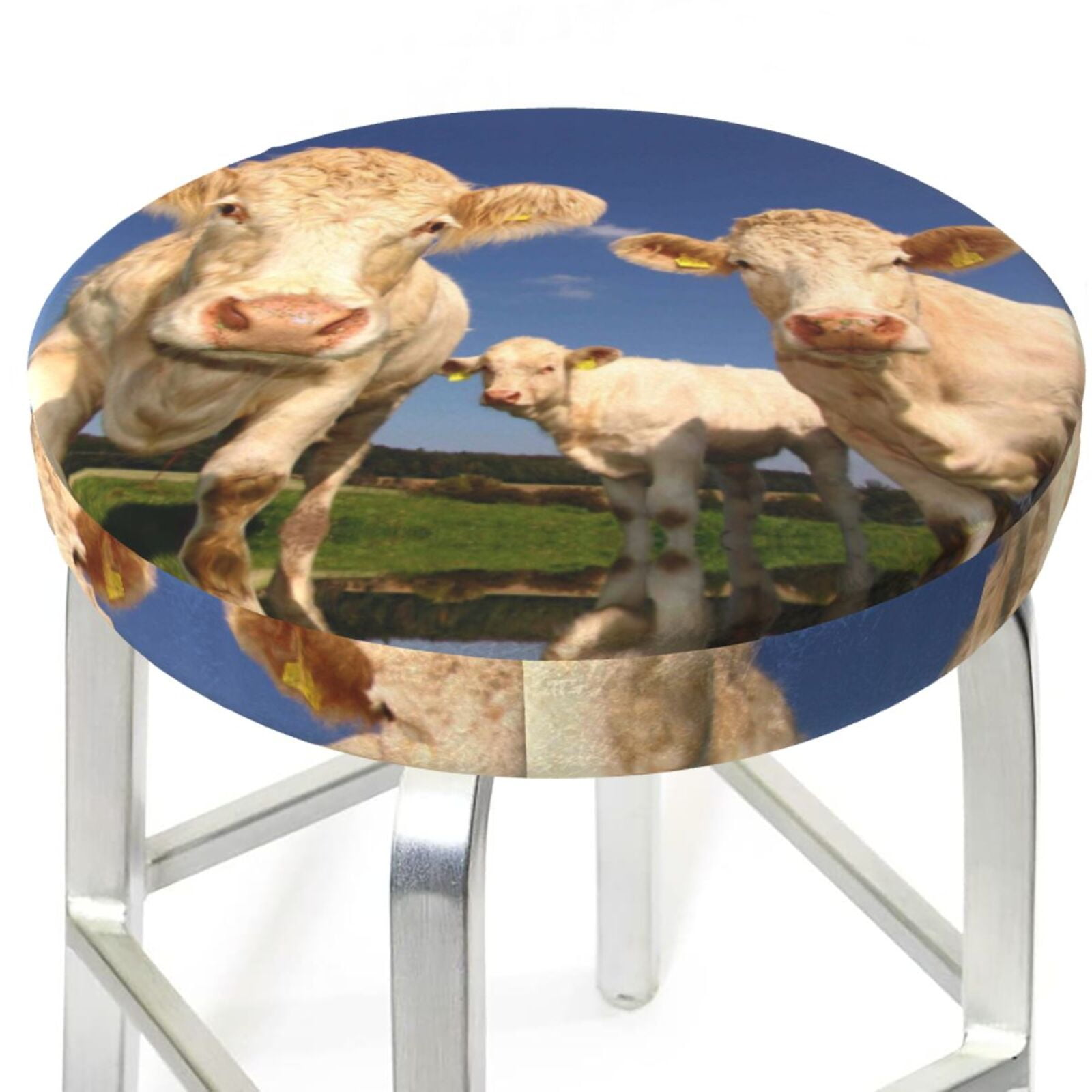 Cows Cattles Round Bar Stool Seat Covers, Elastic Round Chair Cover ...