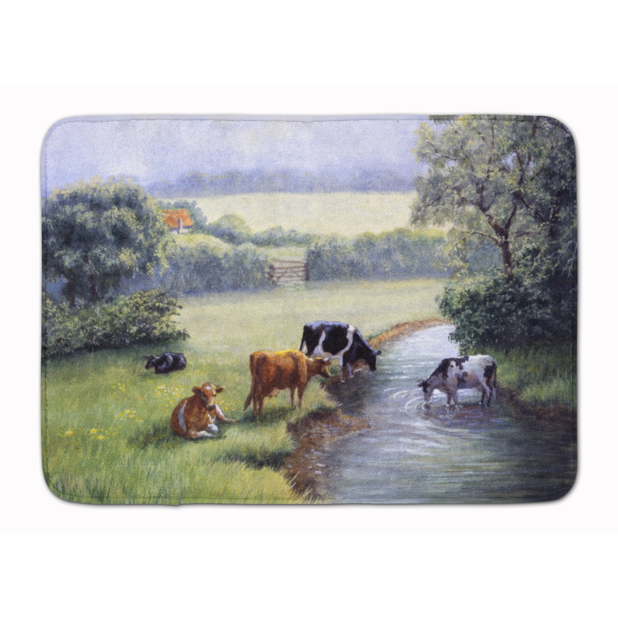 Cows Drinking at the Creek Bank Machine Washable Memory Foam Mat ...