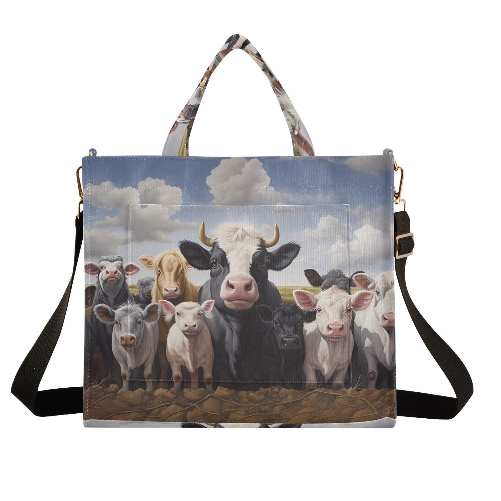 Cows Farm Sky Corduroy Tote Bag Handbag Large Messenger Bag Shoulder ...