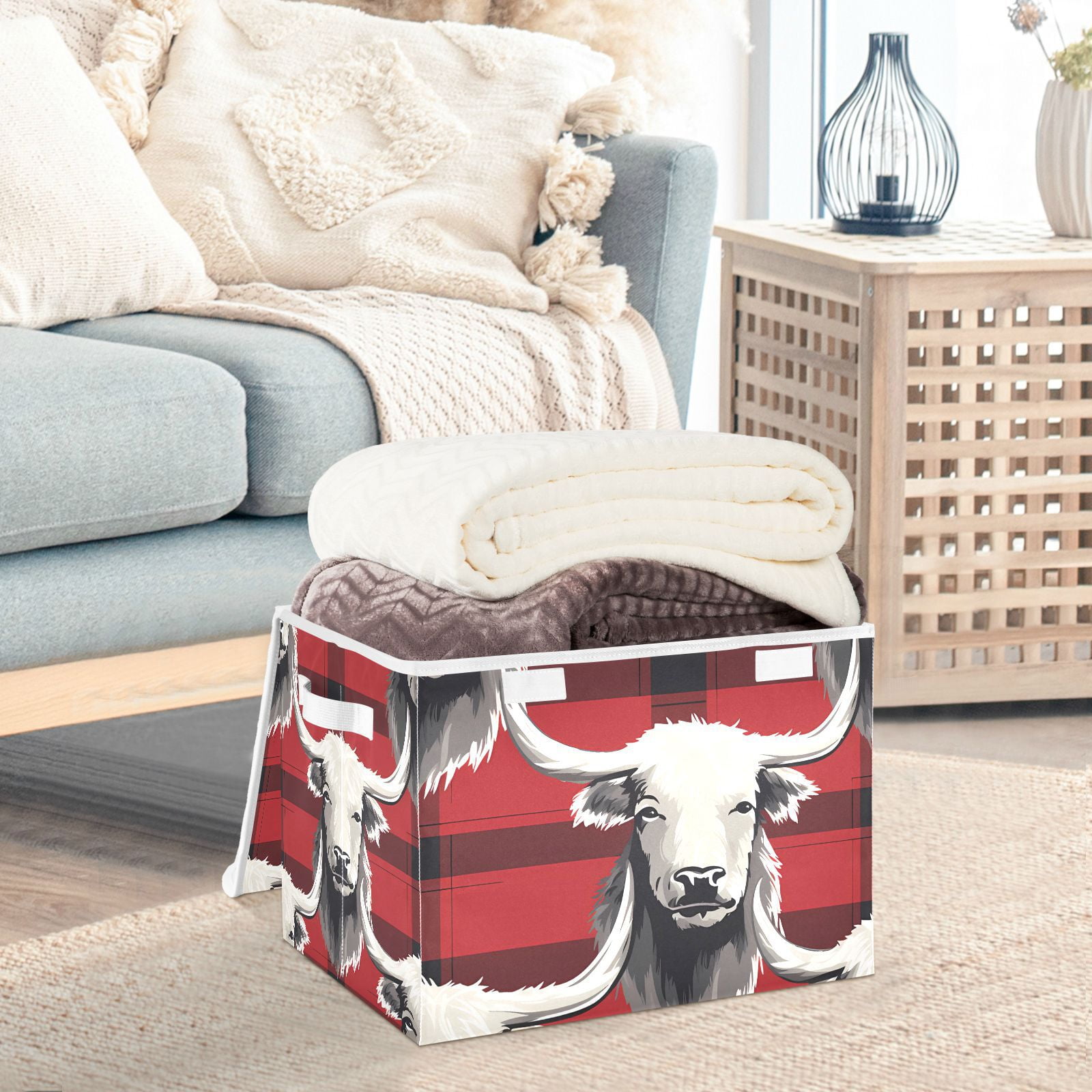 Cows Heads Grid Storage Basket Foldable Laundry Basket Shelf Kids Toy ...