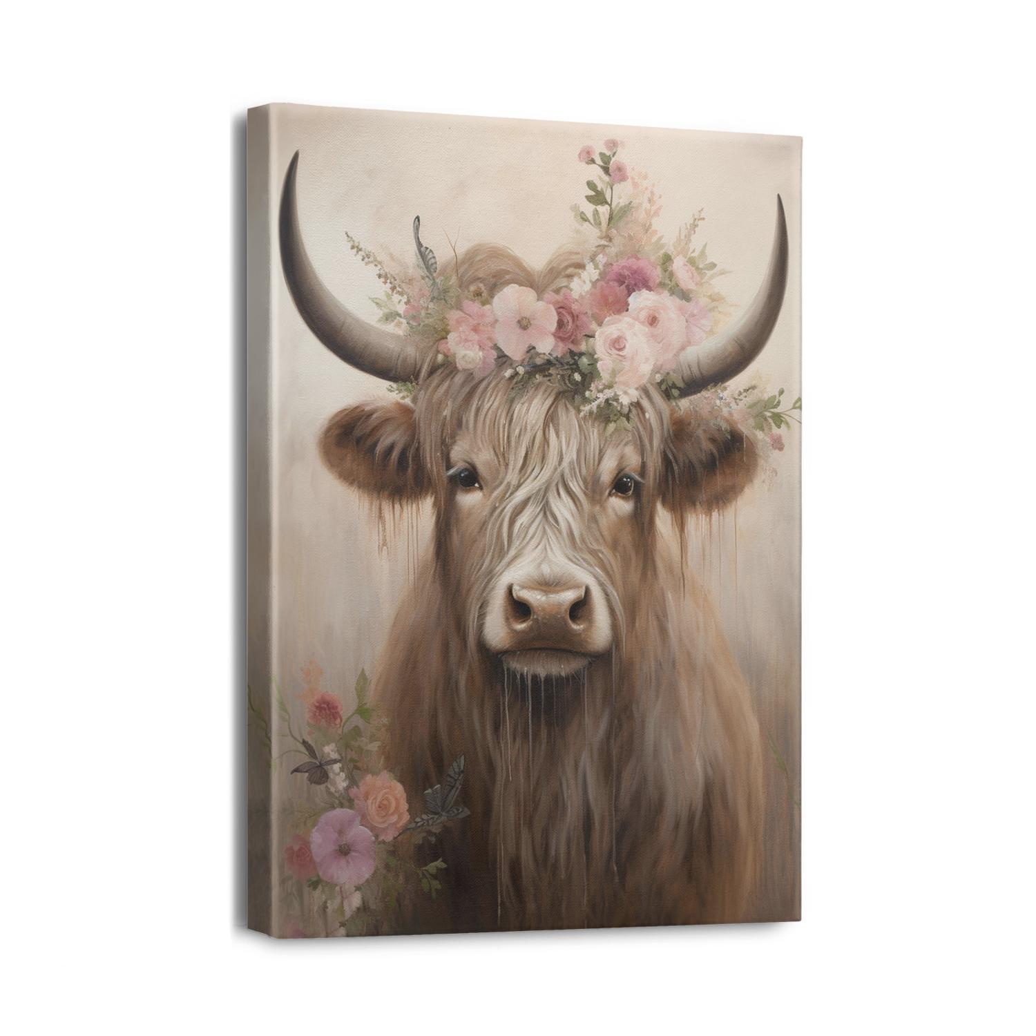 Cows Highland Cow Wall Art Highland Cattle Cute Cow Stylish Flower ...