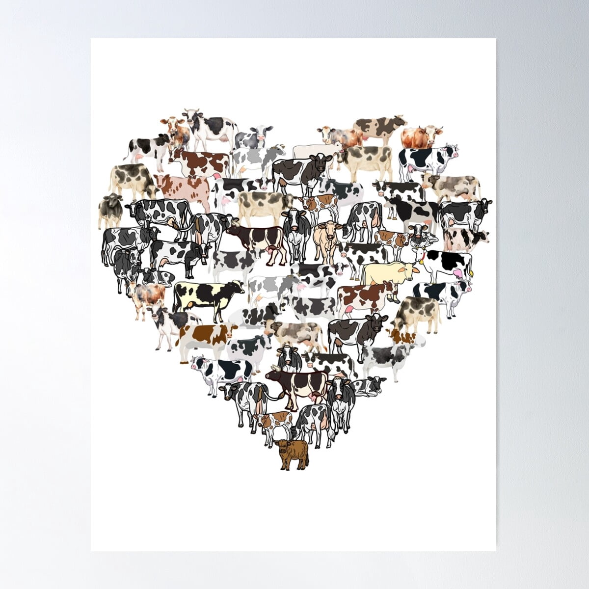 Cows In Love Heart Poster Wall Art, Modern Wall Decor For Living Room ...